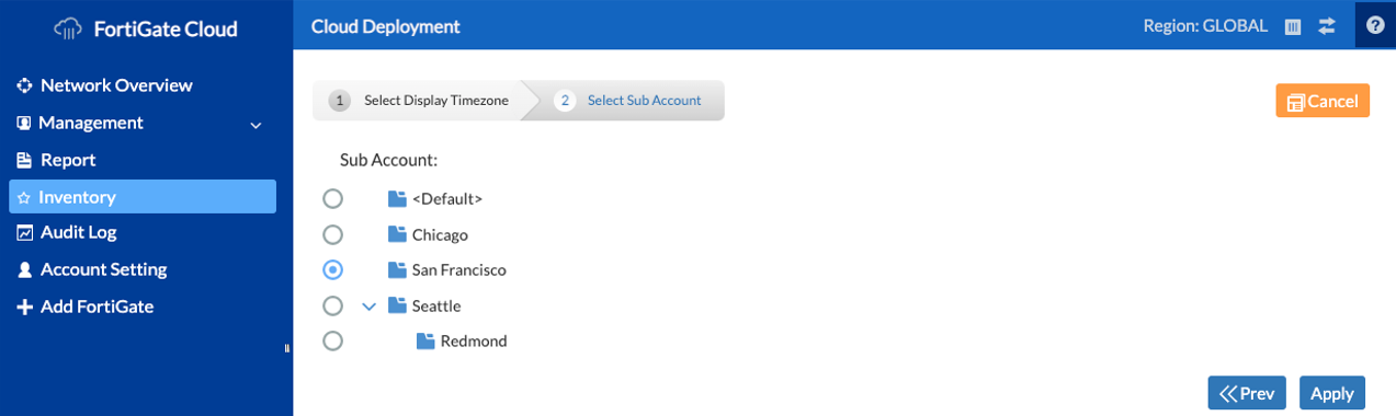 Adding a FortiGate to Inventory with a FortiCloud key | FortiGate Cloud 24.1.0 | Fortinet ...